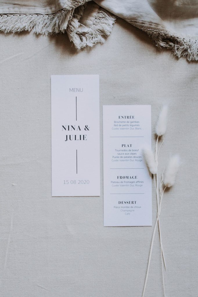 Menu individuel mariage Épuré- Le Comptoir du Bonheur